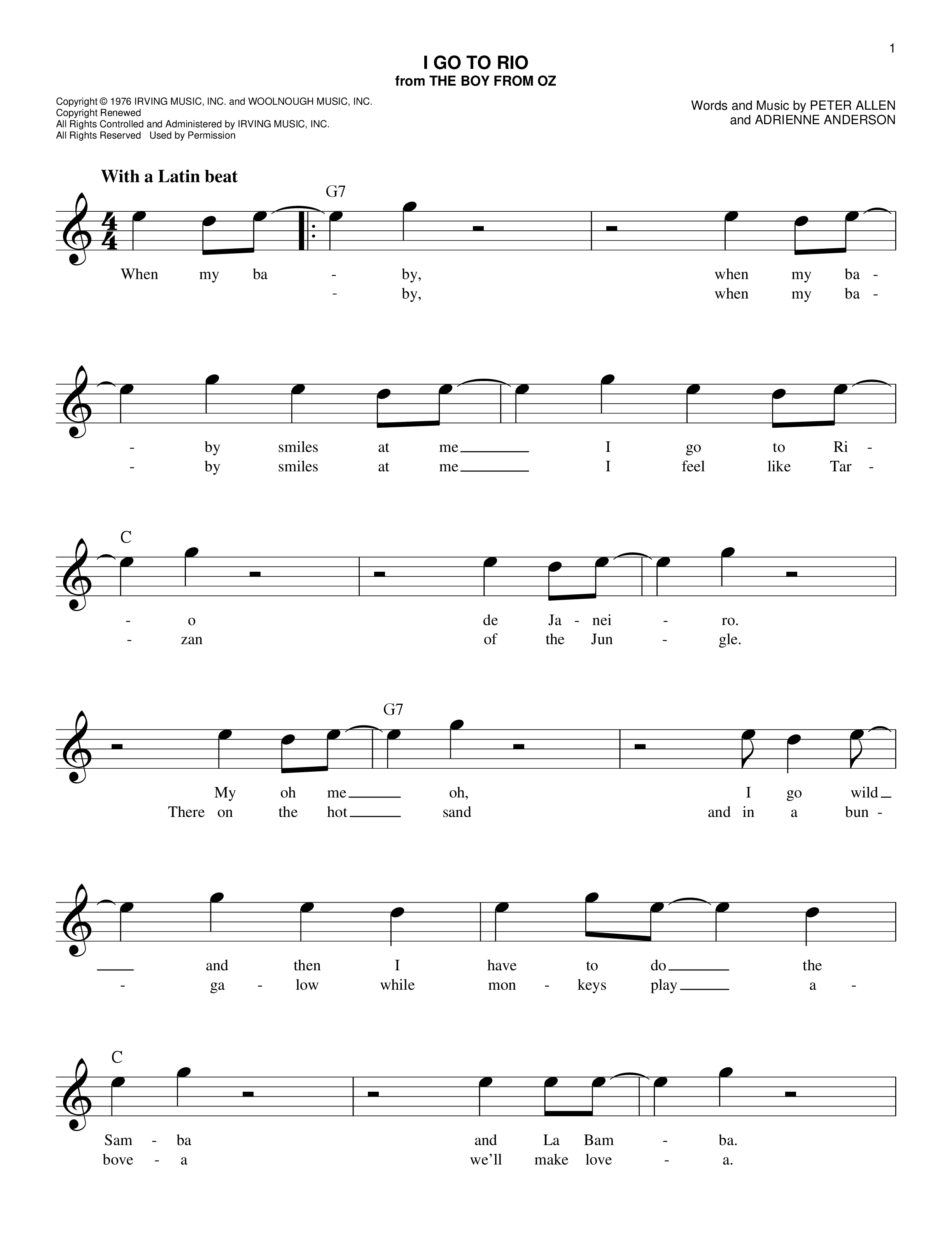 Play Official version of I go to rio sheet music by Peter Allen for Vocals | MuseScore.com