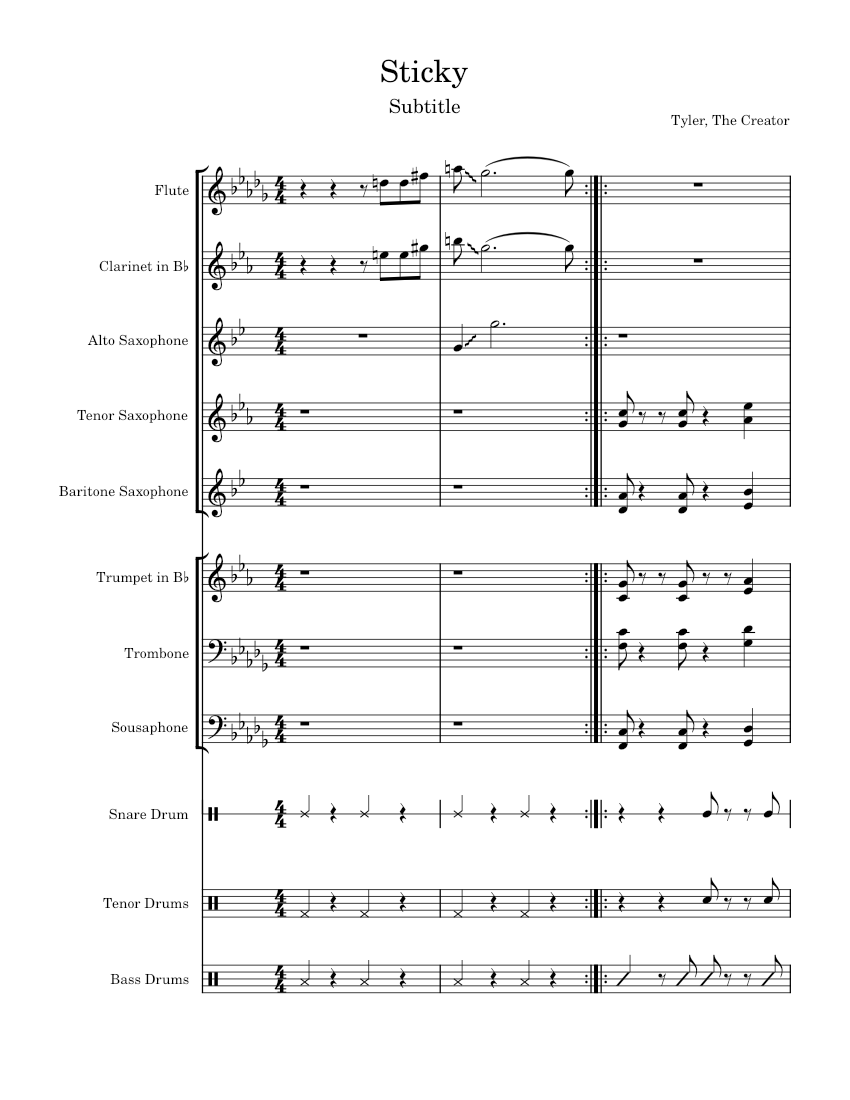 Sticky – Tyler, The Creator Sheet music for Trombone, Tuba, Flute, Saxophone alto & more ...