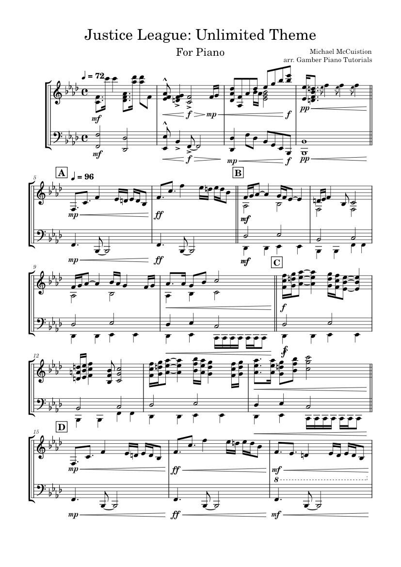 Justice League: Unlimited – Michael Mccuistion Sheet Music for Piano ...