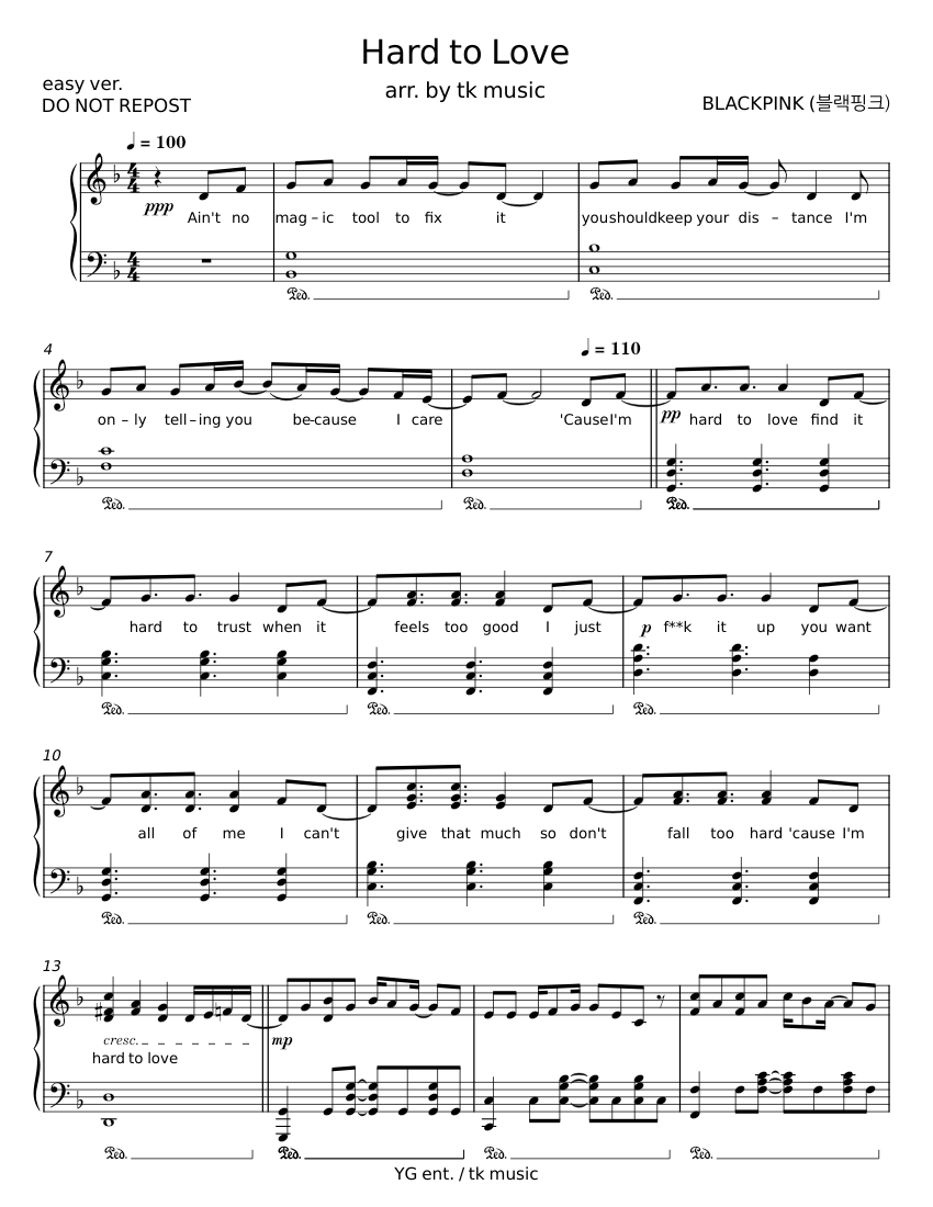 Hard to Love - BLACKPINK Sheet music for Piano (Solo) | Musescore.com