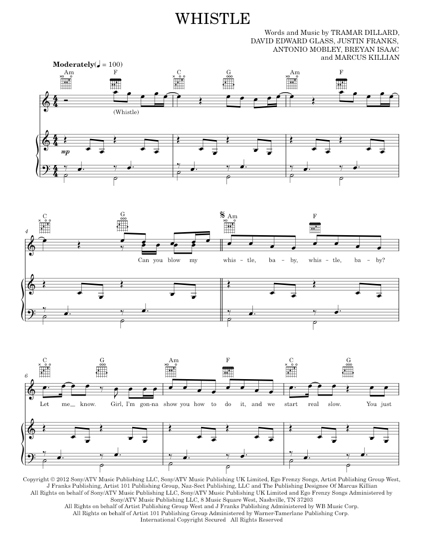Play Official version of Whistle Sheet Music by Flo Rida for Piano ...