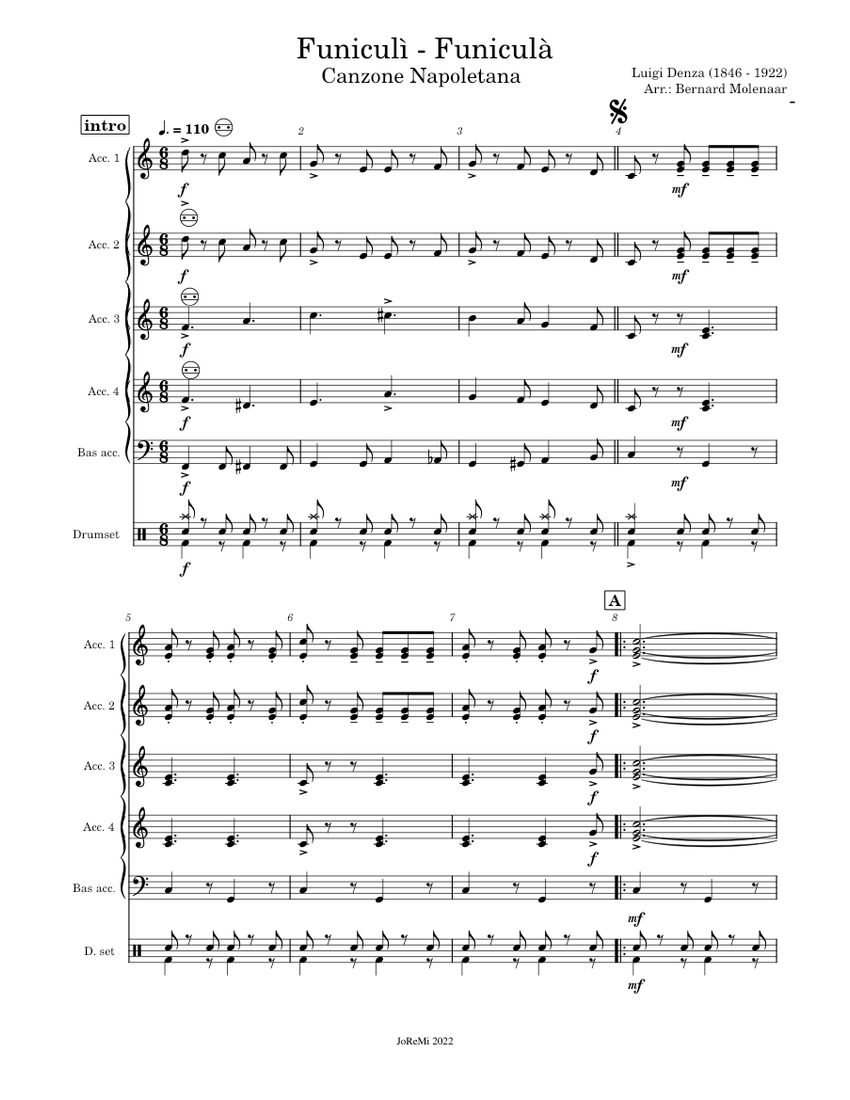 Funiculì, Funiculà – Luigi Denza Sheet music for Accordion, Bass guitar ...