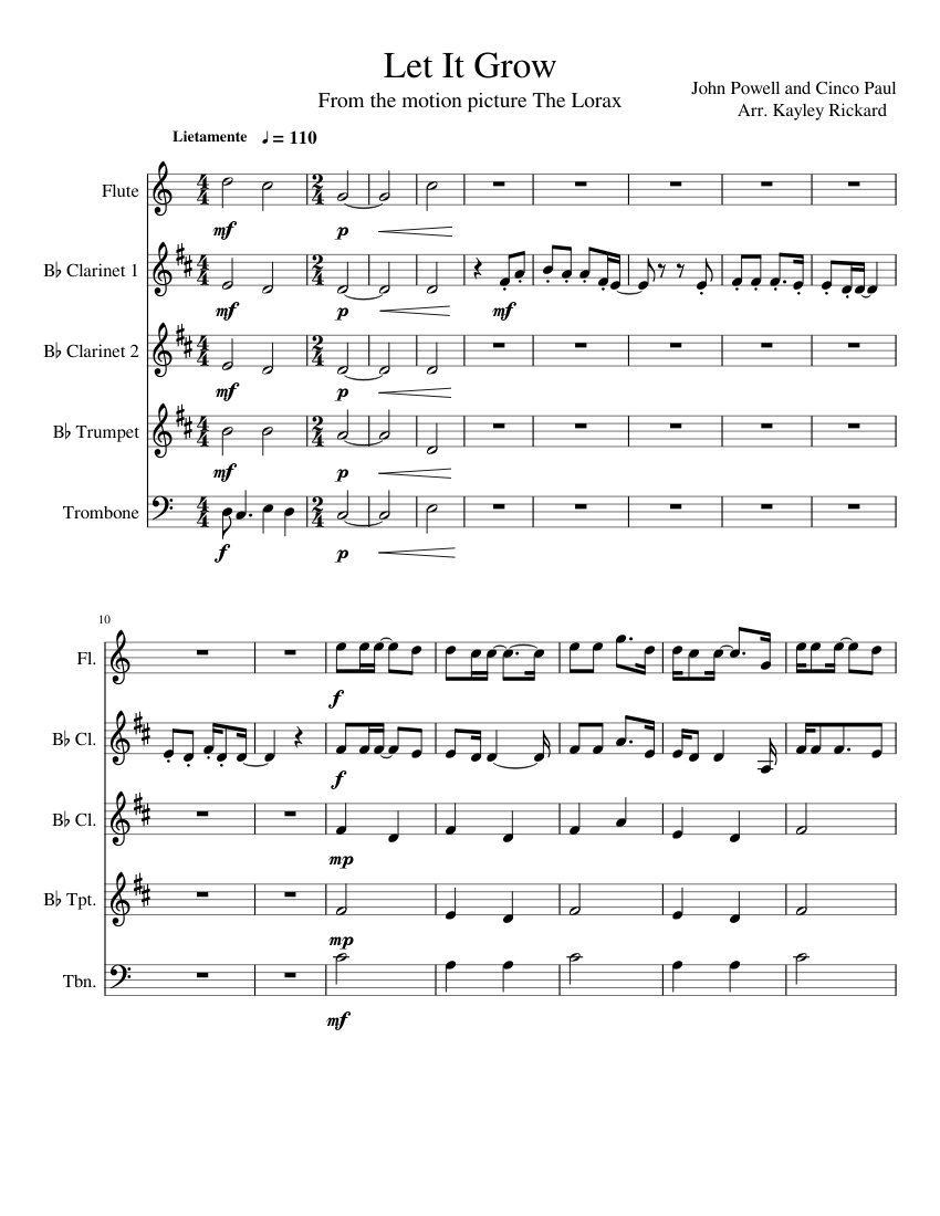 Let It Grow Sheet Music for Trombone, Flute, Clarinet in b-flat ...