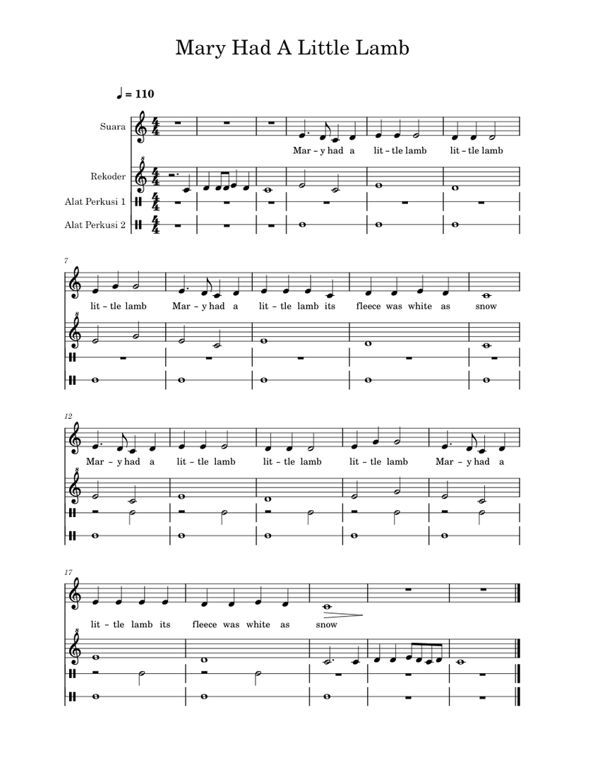 Mary had a little lamb – Misc Traditional Untitled Sheet music for ...