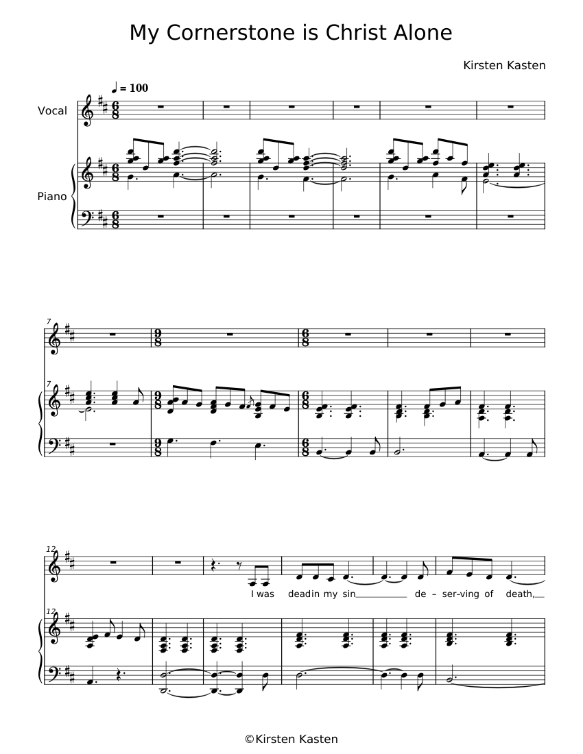 My Cornerstone is Christ Alone - Kirsten Kasten Sheet Music for Piano ...