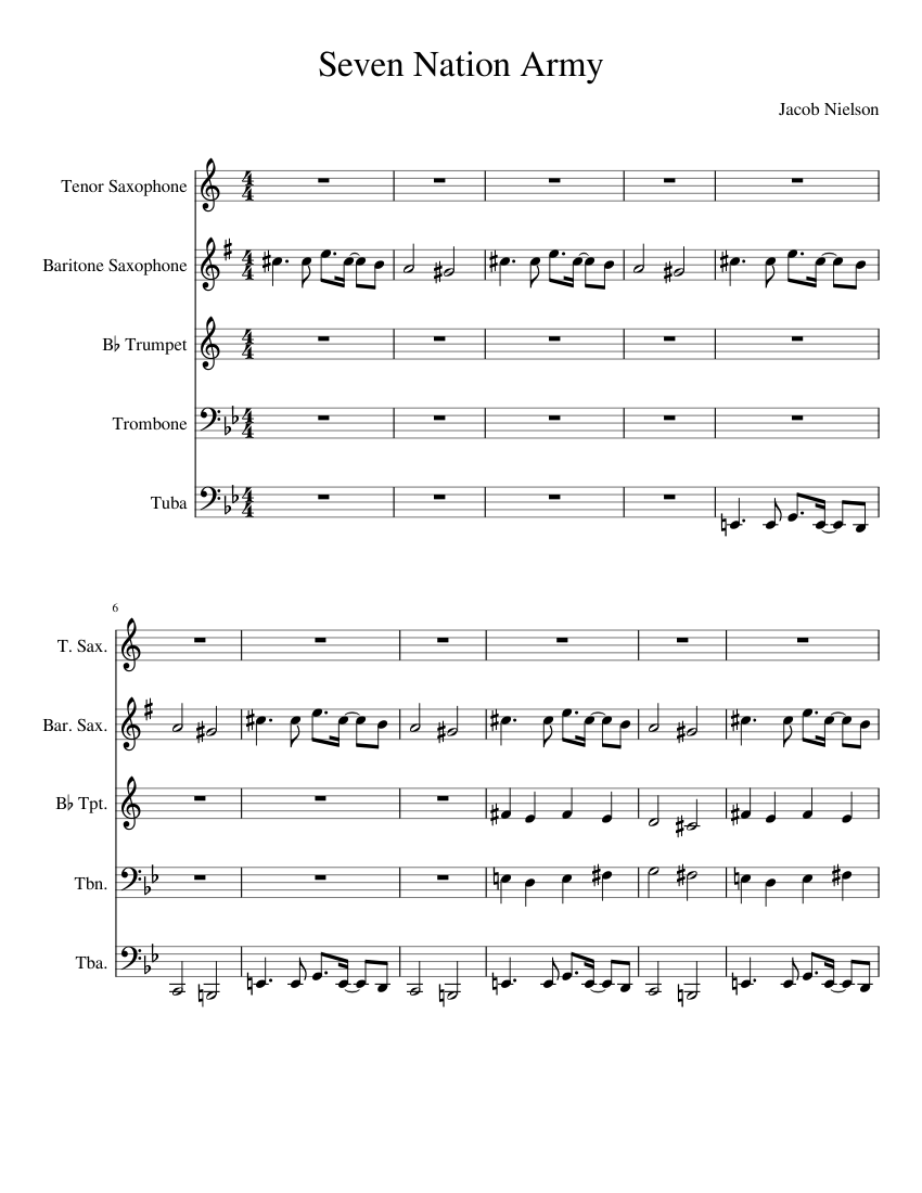 Seven Nation Army Sheet music for Trombone, Tuba, Saxophone tenor ...