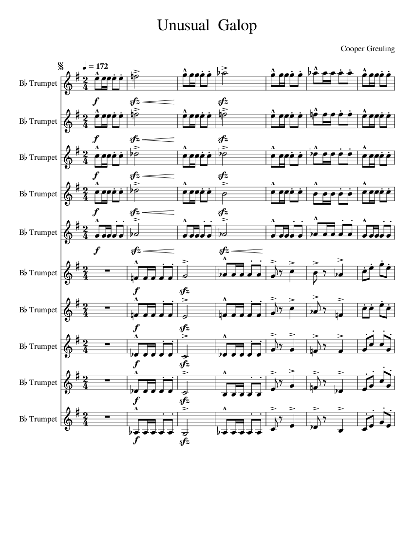 Unusual Galop Sheet music for Trumpet in b-flat (Brass Ensemble) | Musescore.com