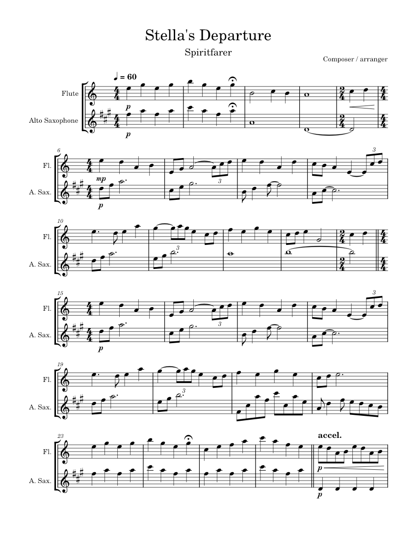 Stella's Departure – Max LL Stella's Departure Sheet Music for Flute ...
