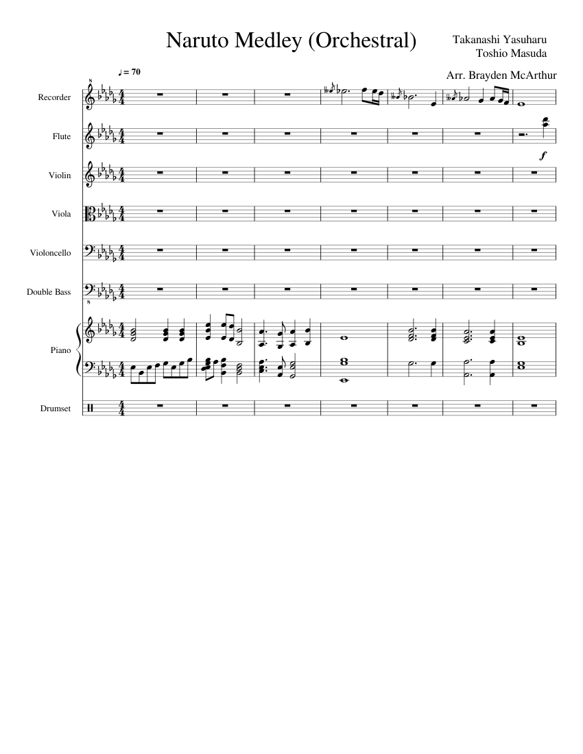 Naruto Medley (Orchestral) Sheet music for Piano, Flute, Violin, Viola ...