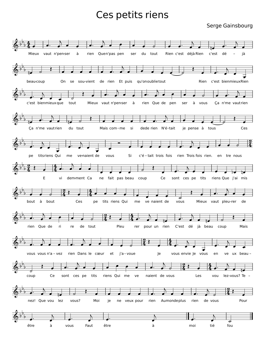 Ces petits riens - Serge Gainsbourg Sheet music for Synthesizer (Solo ...