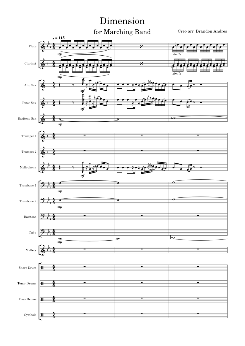 Dimension – Creo Sheet Music for Trombone, Tuba, Flute, Clarinet in b ...