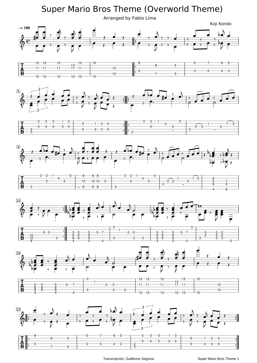 Super Mario Bros #1 Medley Fingerstyle Guitar - Arranged by Fabio Lima ...