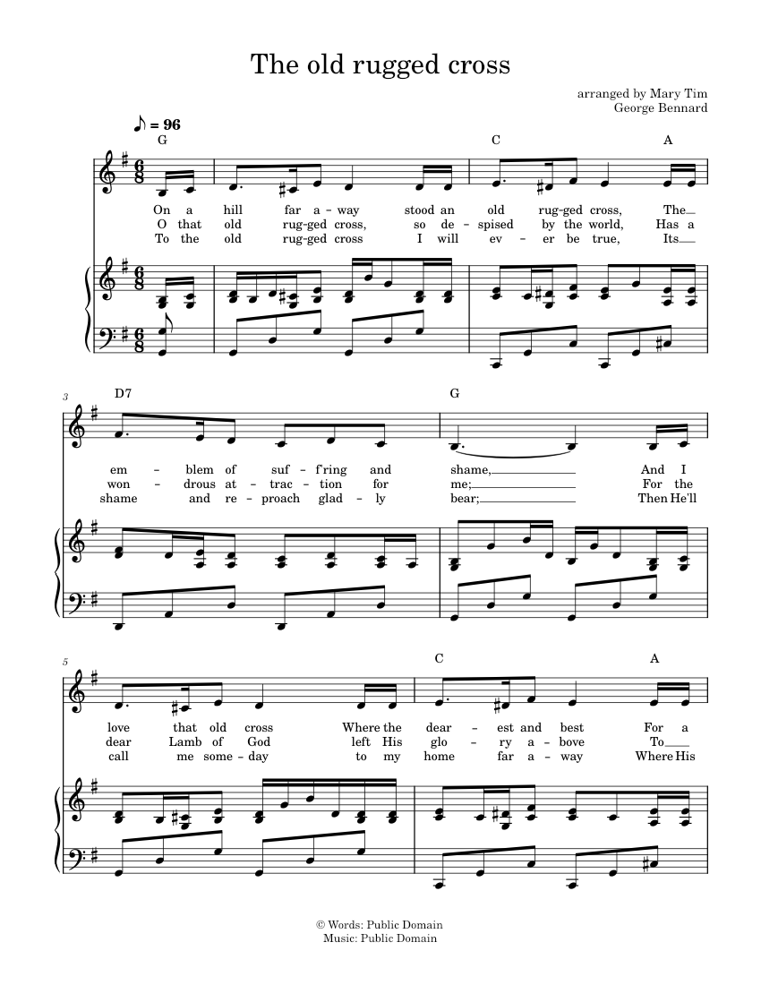The old rugged cross – George Bennard Sheet music for Piano, Vocals ...