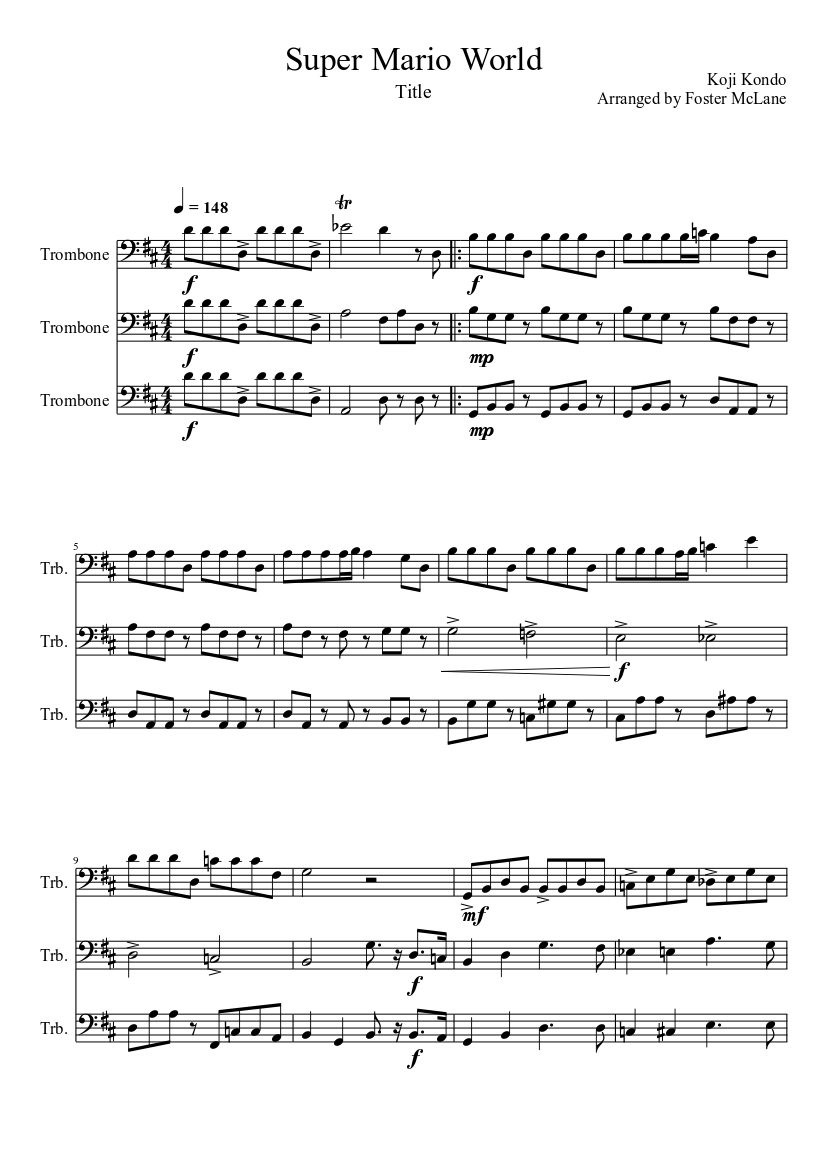 Super Mario World (Title) - Trombone Trio Sheet music for Trombone ...