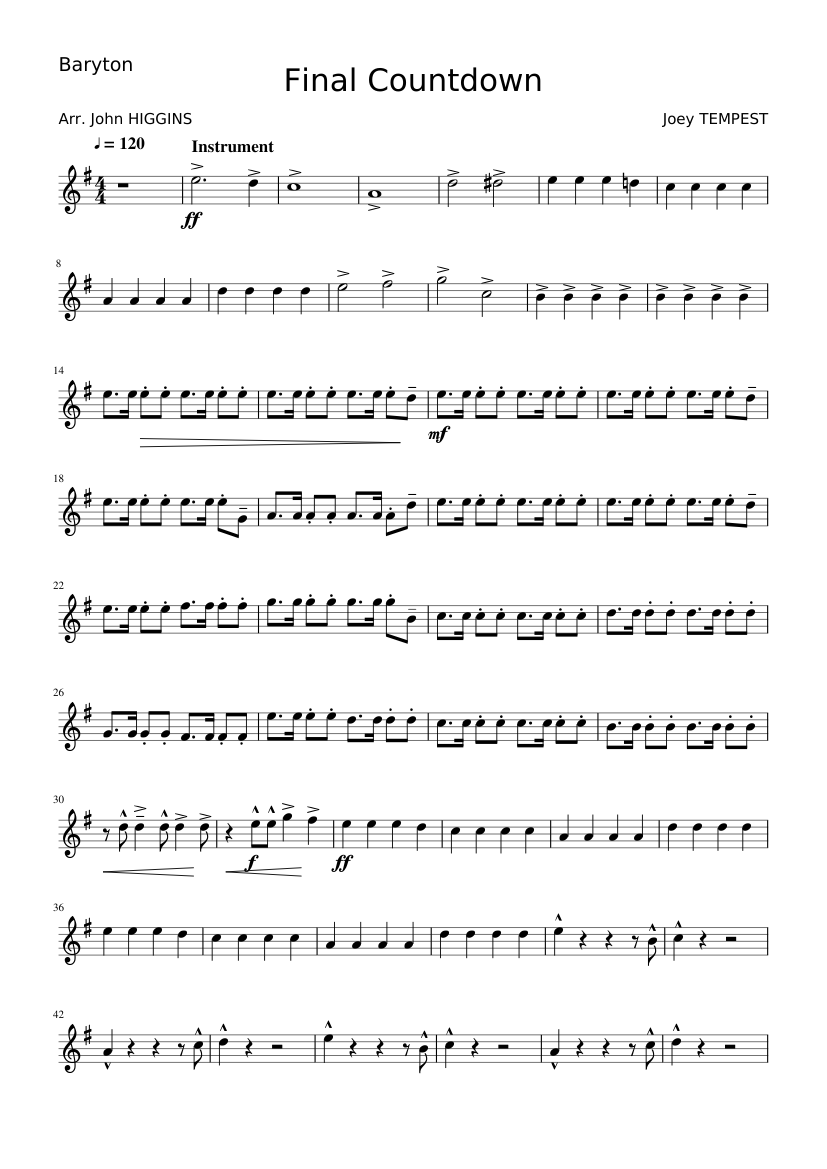 Final Countdown Sax Baryton Sheet music for Saxophone other (Solo ...