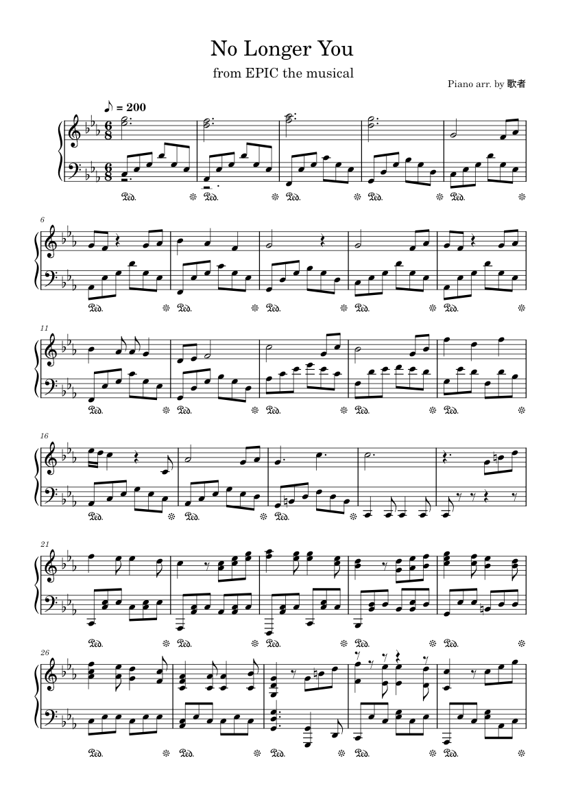 No Longer You – Jorge Rivera-Herrans Sheet Music for Piano (Solo) | MuseScore.com