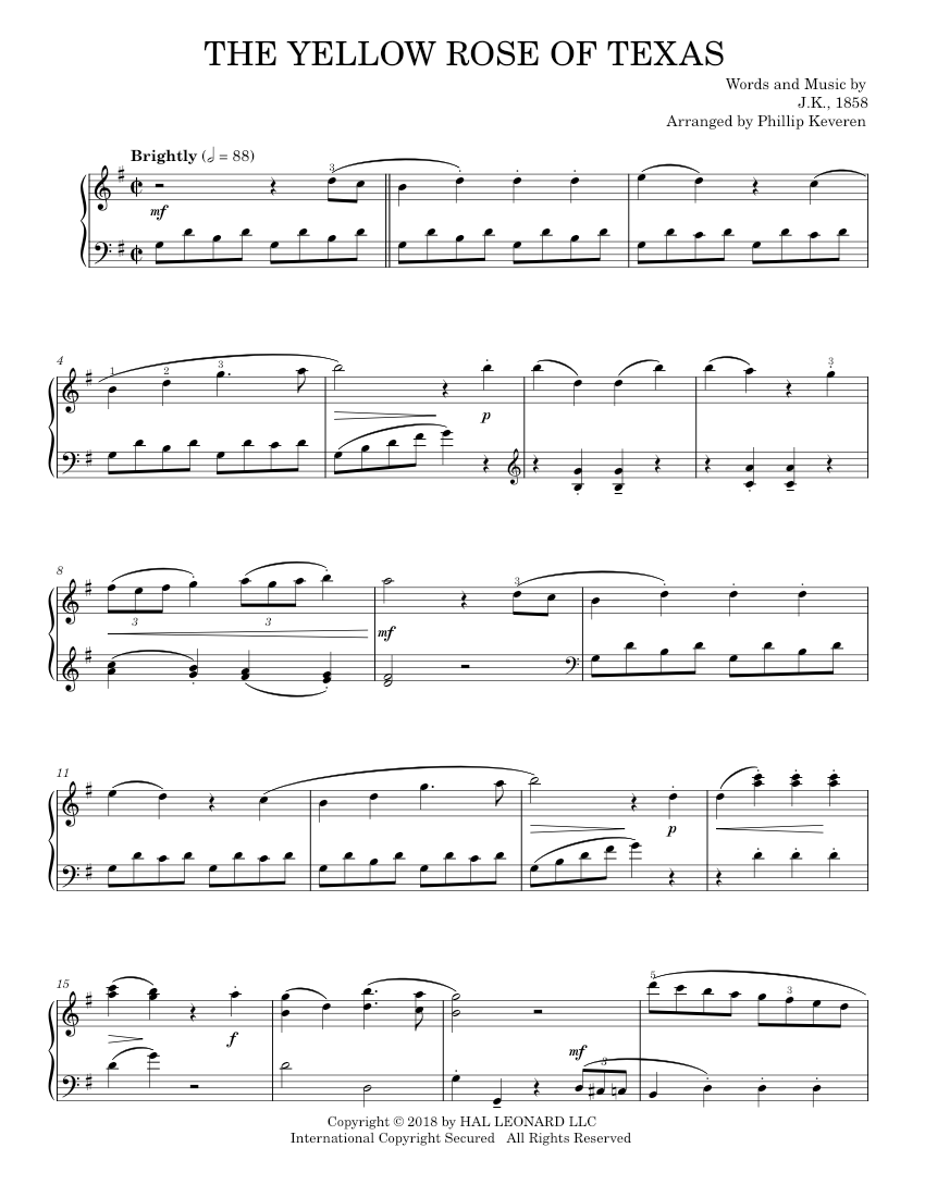 the yellow rose of texas Sheet music for Piano by Misc Traditional ...