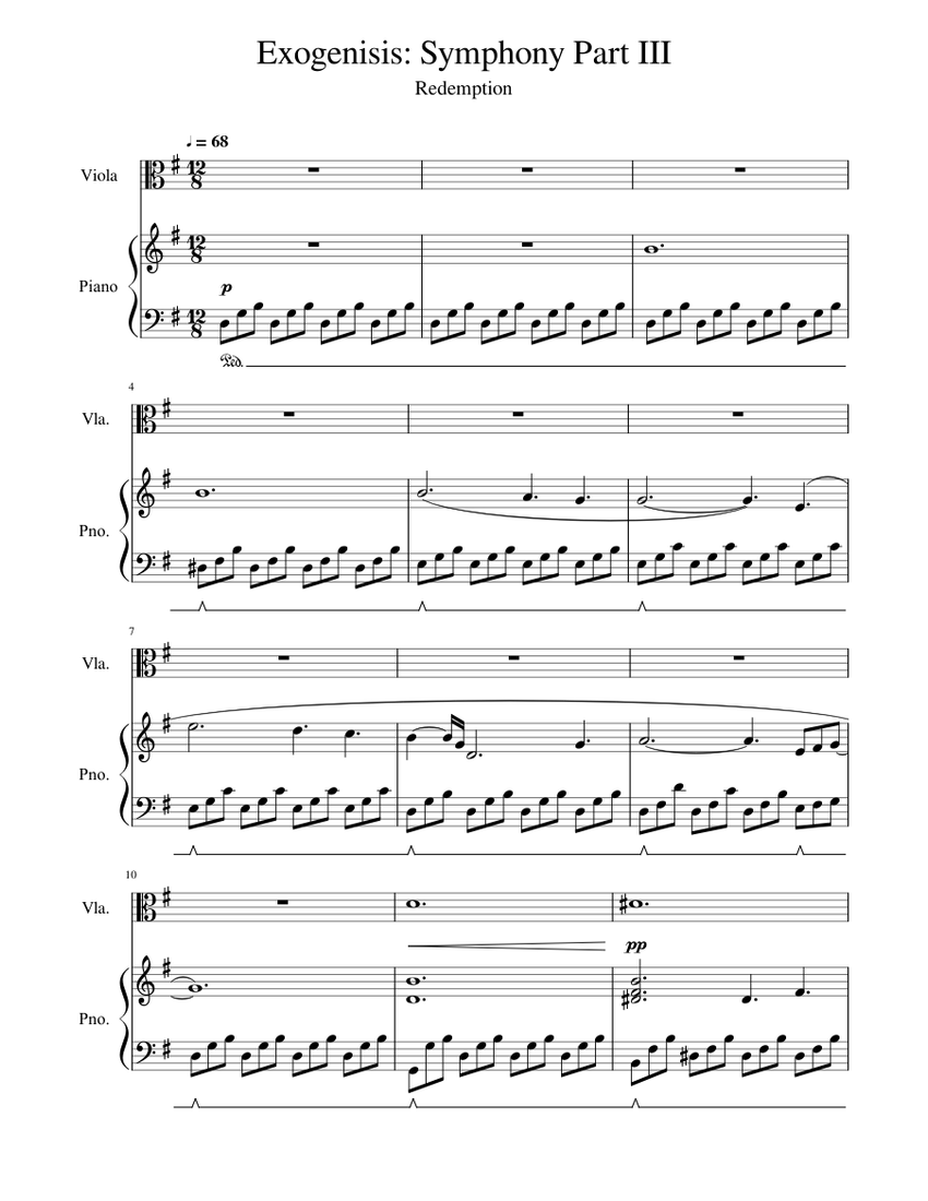 Muse Exogenesis Part III Redemtion Sheet music for Piano, Viola (Solo ...