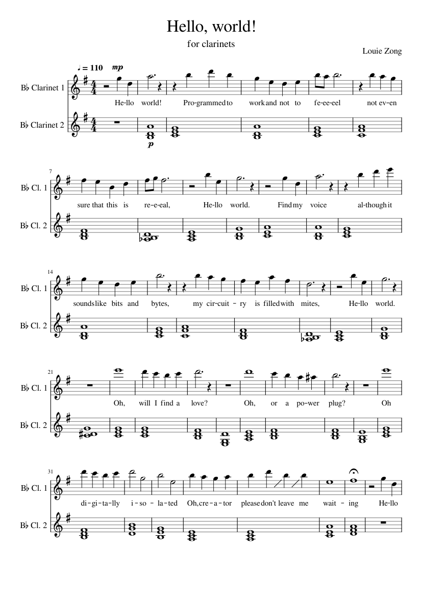 Hello, world! Sheet music for Clarinet in b-flat (Woodwind Quartet ...