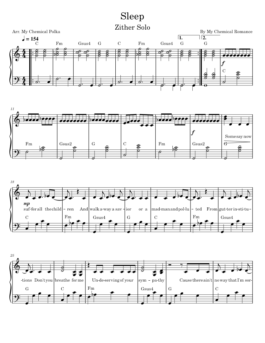 Sleep (MCR) -Zither Solo - WIP Sheet music for Piano (Solo) | Musescore.com