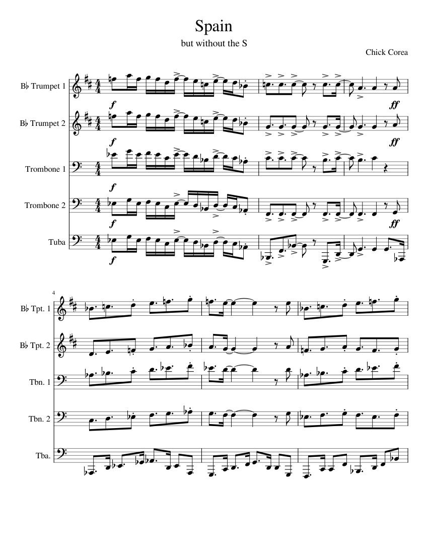 Spain Sheet music for Trombone, Tuba, Trumpet in b-flat (Jazz Band ...