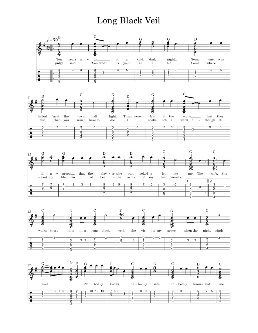 Long Black Veil Sheet music for Guitar (Solo) | Musescore.com