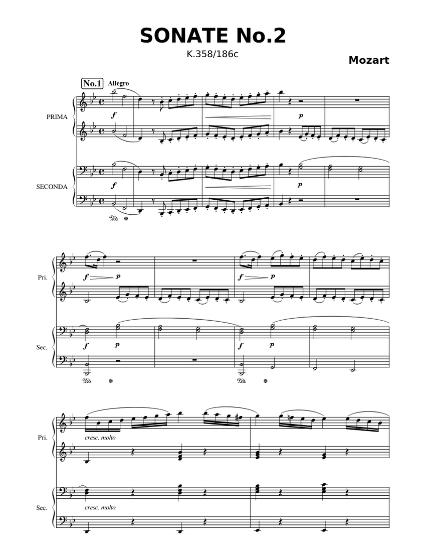 SONATE No.2 – Wolfgang Amadeus Mozart Sheet music for Piano (Piano Four ...