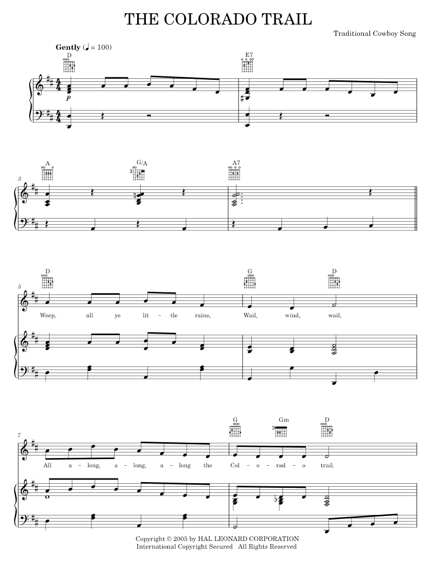 The Colorado Trail Sheet music for Piano, Vocals by Don Edwards ...