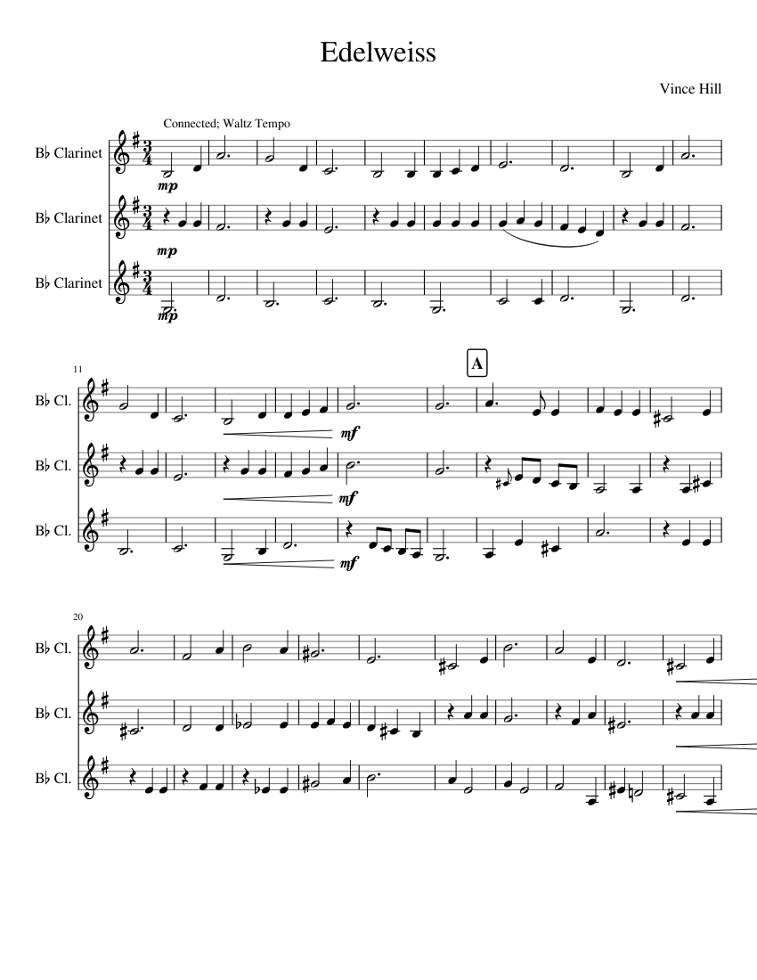 Edelweiss Sheet Music for Clarinet in b-flat (Mixed Trio) | MuseScore.com