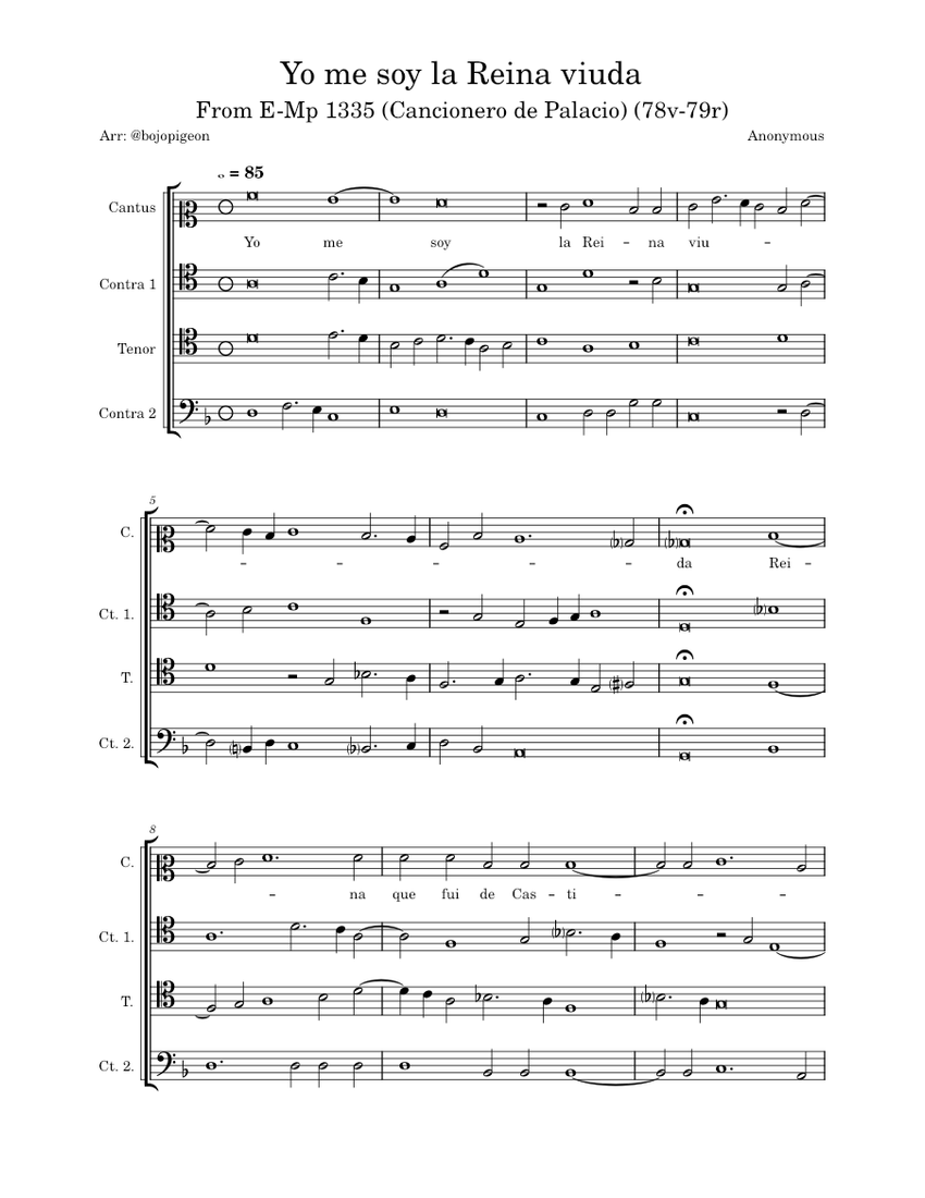 Yo me soy la Reina viuda – Anonymous Sheet music for Vocals (Choral ...