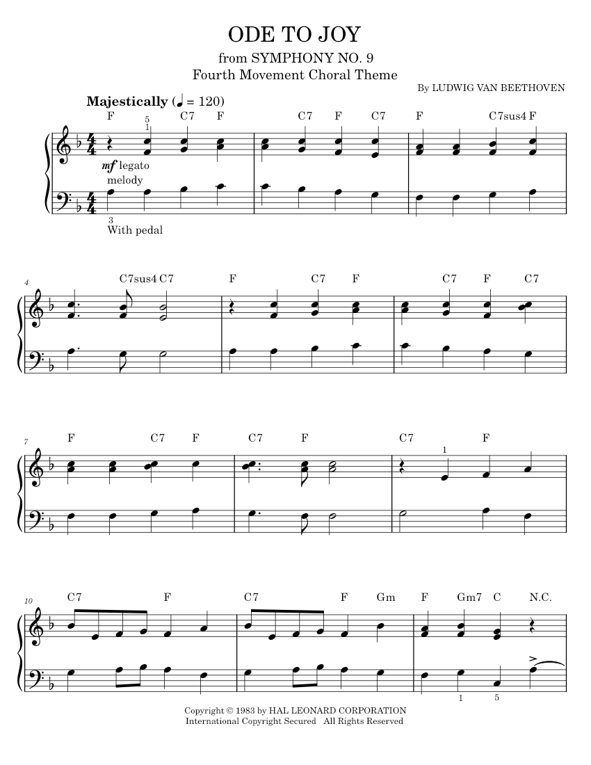 Symphony No.9, Op.125 Sheet music for Piano by Ludwig van Beethoven ...