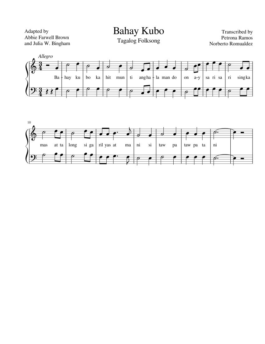 Bahay Kubo Sheet music for Piano (Solo) | Musescore.com