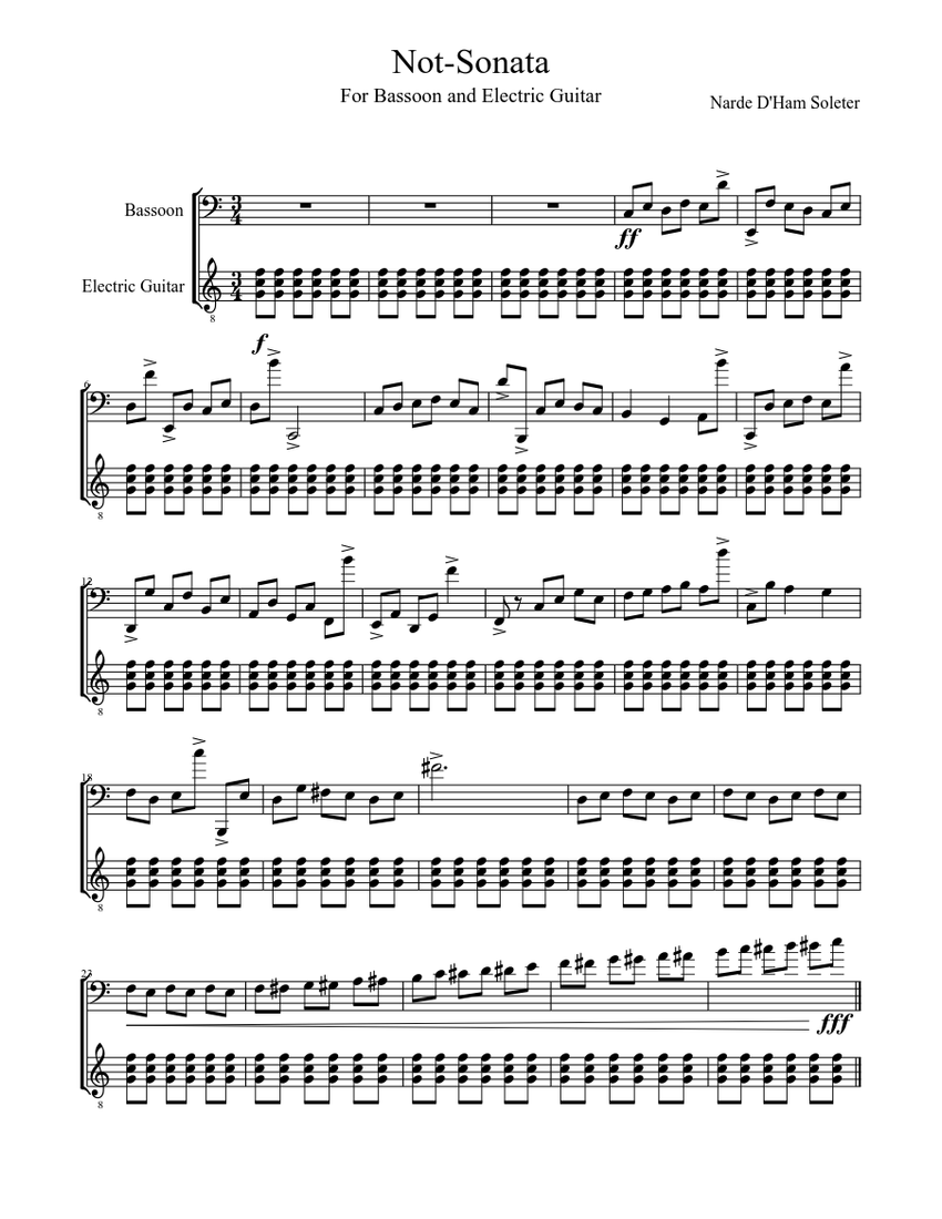 Not Sonata for Bassoon and Electric Guitar Sheet music for Bassoon ...
