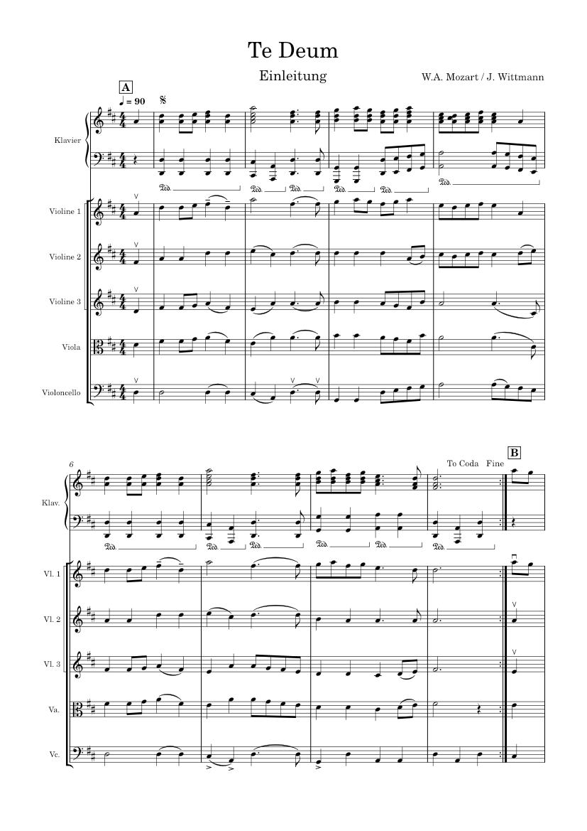 Te Deum, H.146 – Marc-Antoine Charpentier - Te Deum in D (Klav. ; Vl. 1-3 ; Va. ; Vc.) Sheet ...