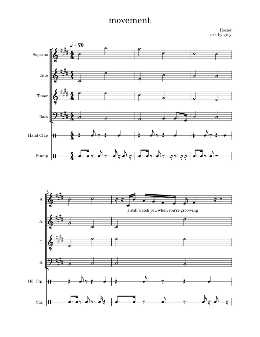 Movement – Hozier movement Sheet music for Soprano, Alto, Tenor, Bass voice & more instruments ...