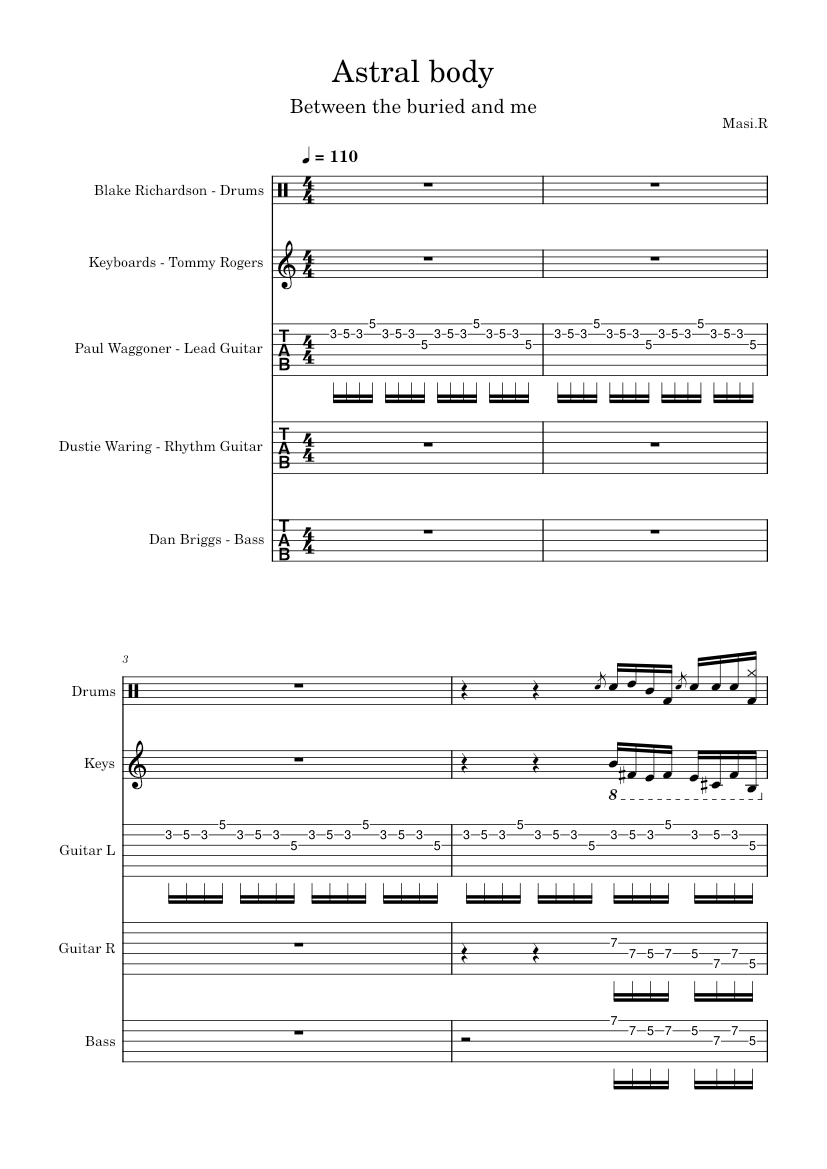 Astral body – Between the Buried and Me Full Band Transcription Sheet ...