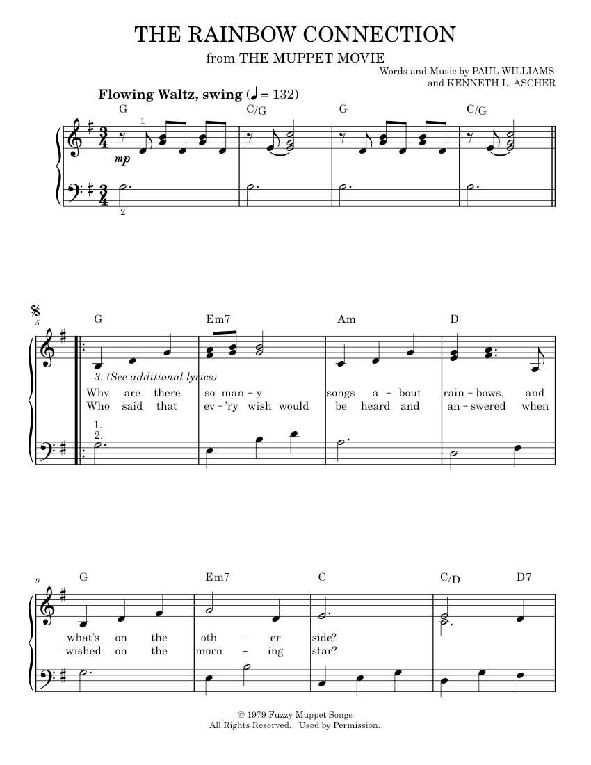 Play Official version of The Rainbow Connection Sheet Music by Kermit ...