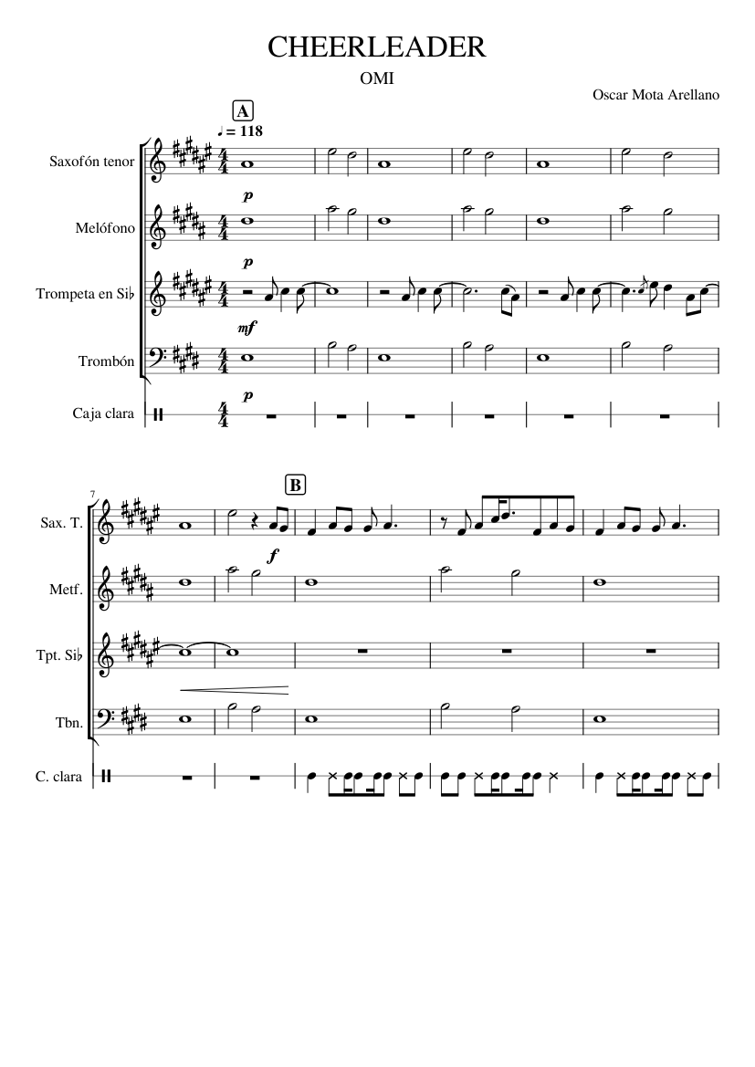 CHEERLEADER Sheet music for Trombone, Mellophone, Saxophone tenor ...
