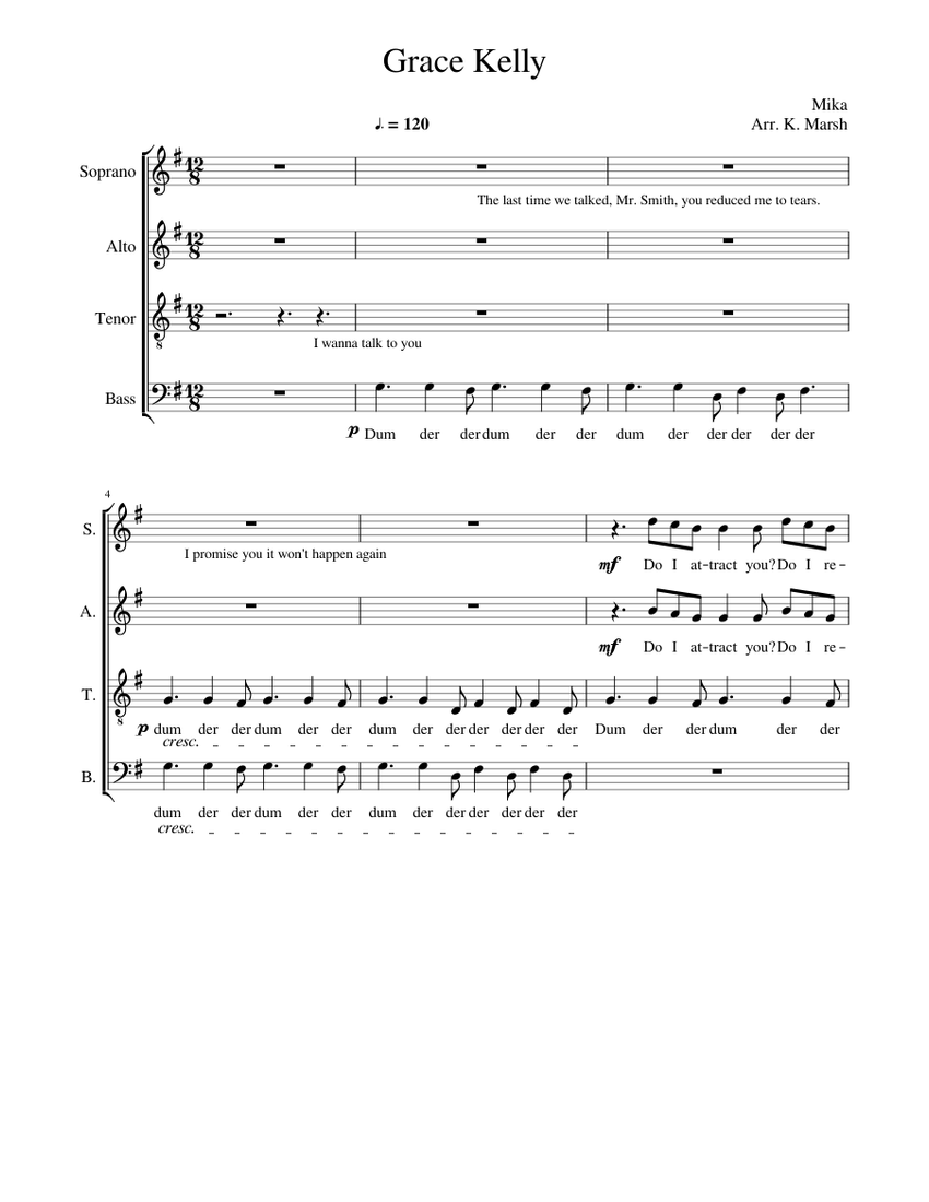 Grace Kelly - Mika (SATB) Sheet music for Soprano, Alto, Tenor, Bass ...