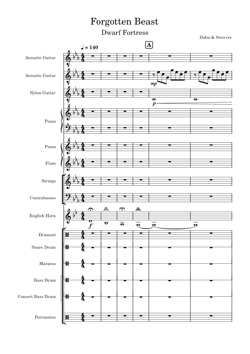 Forgotten Beast – Dabu (Dwarf Fortress) Sheet Music for Piano, Flute, Oboe, Snare drum & more ...