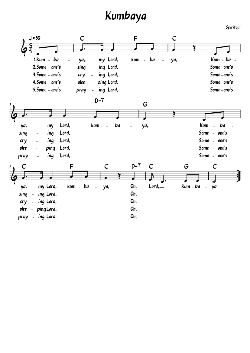Kumbaya (Lead sheet with lyrics ) Sheet music for Piano (Solo ...