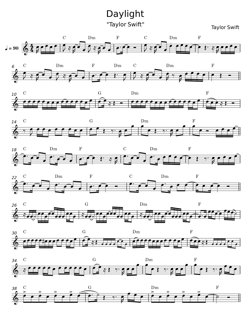 Daylight - Taylor Swift Sheet Music with Chords for Synthesizer (Solo ...