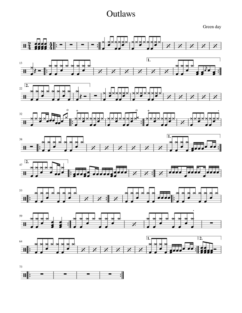 Green day - Outlaws Sheet music for Drum group (Solo) | Musescore.com