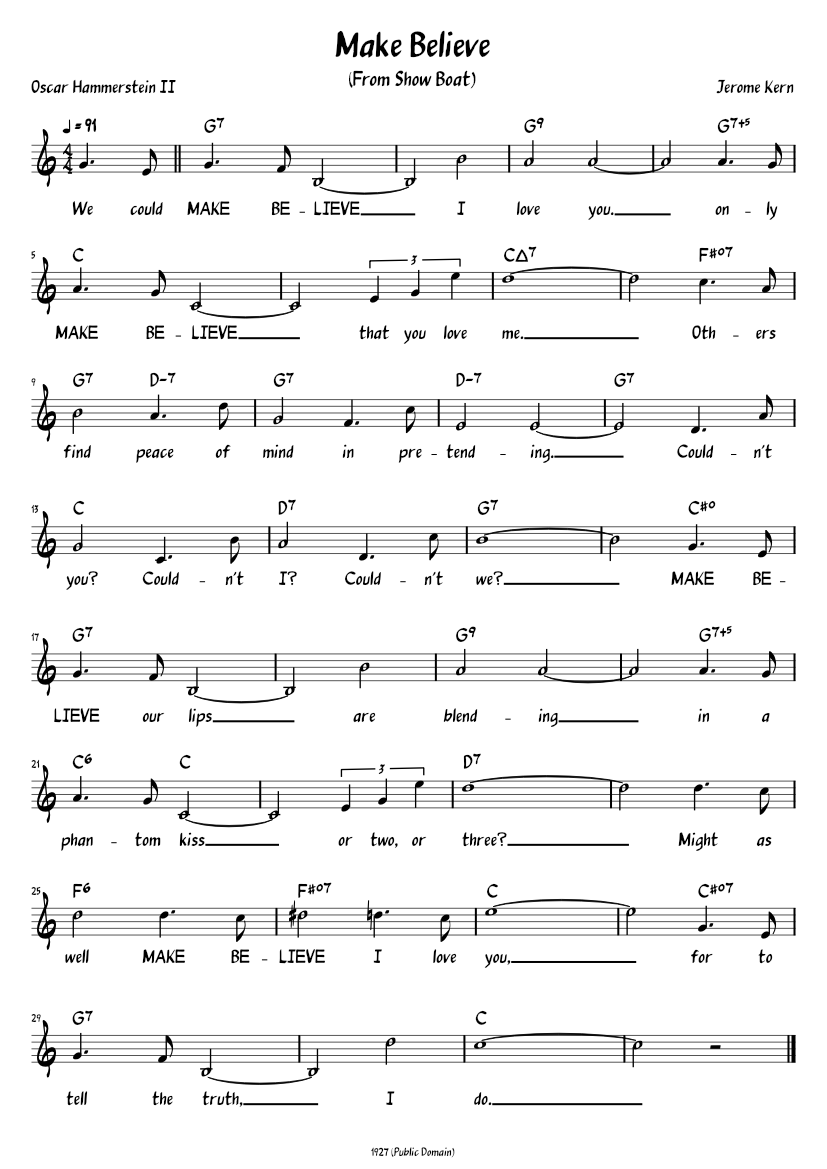 Make Believe from Showboat (Lead sheet with lyrics ) Sheet Music with Chords for Piano (Solo ...
