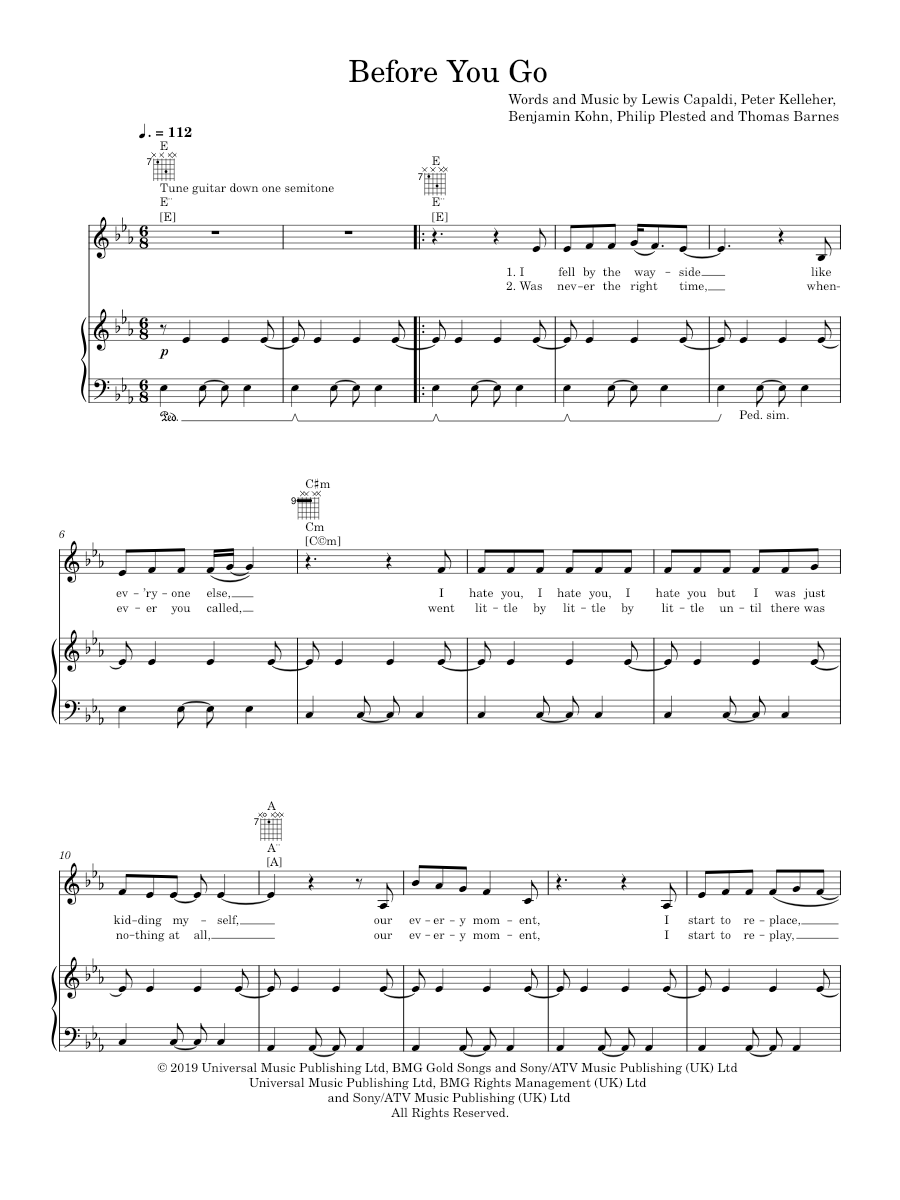 Play Official version of Before you go Sheet Music by Lewis Capaldi for ...