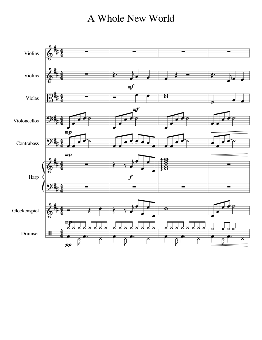 A Whole New World Sheet music for Contrabass, Glockenspiel, Drum group ...