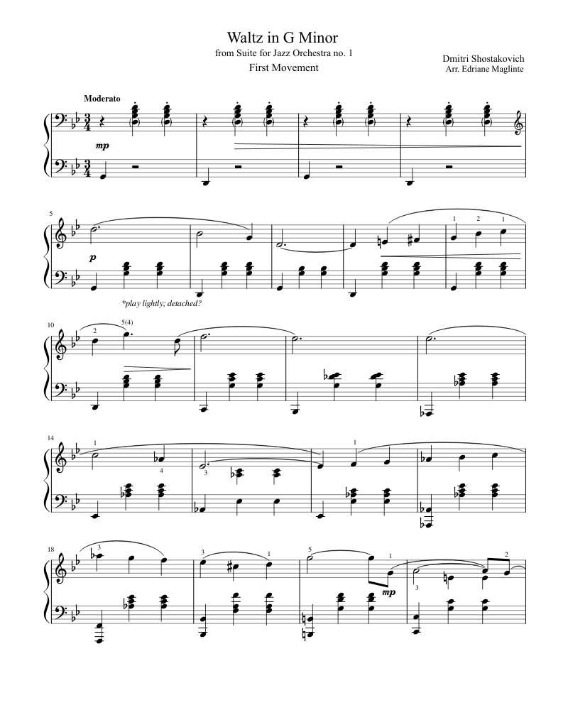 Suite for Jazz Orchestra No. 1: Waltz (Piano) - Dmitri Shostakovich ...