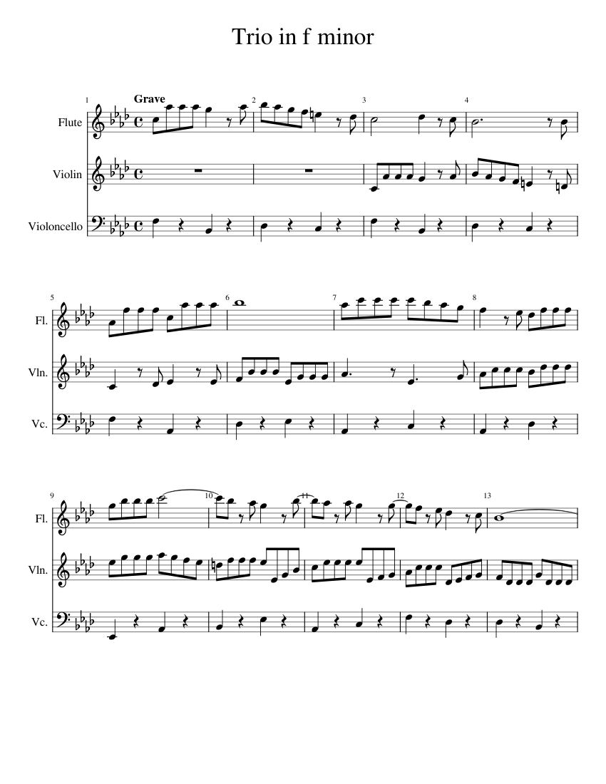 Trio in f minor Sheet music for Flute, Violin, Cello (Mixed Trio ...