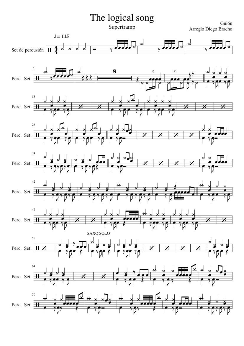The logical song Sheet music for Piano, Vocals, Saxophone alto, Guitar ...