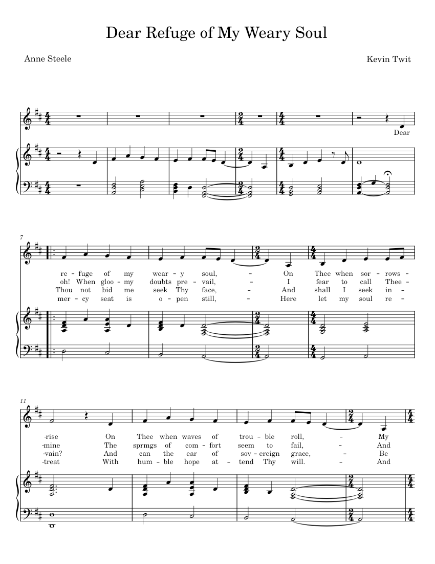 Dear Refuge Of My Weary Soul Kevin Twit Sheet Music For Piano